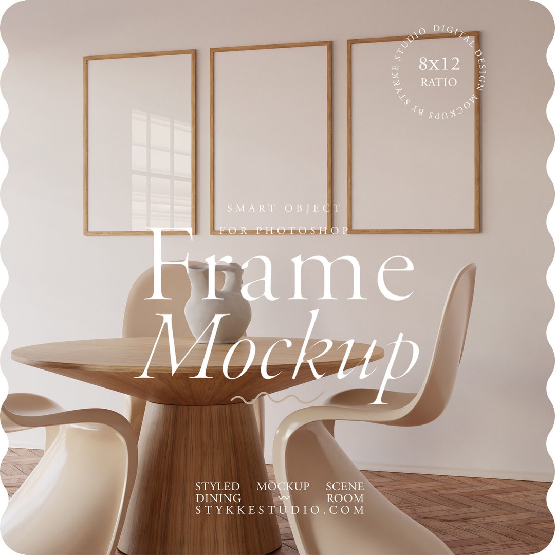 Three Frames Mockup, Interior Mockup Scene, Set of Three, Wooden Frames ...