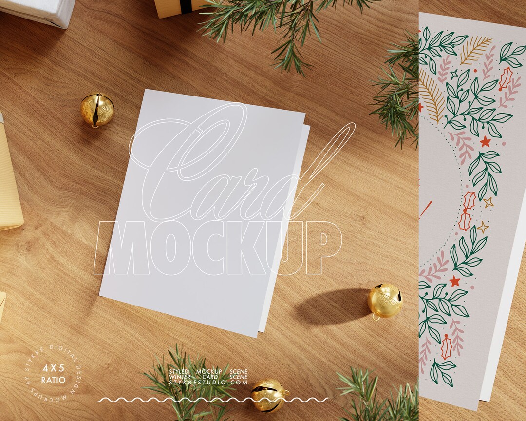 Winter Card Mockup for Christmas Printable, 4x5 Ratio Card Mockup for ...
