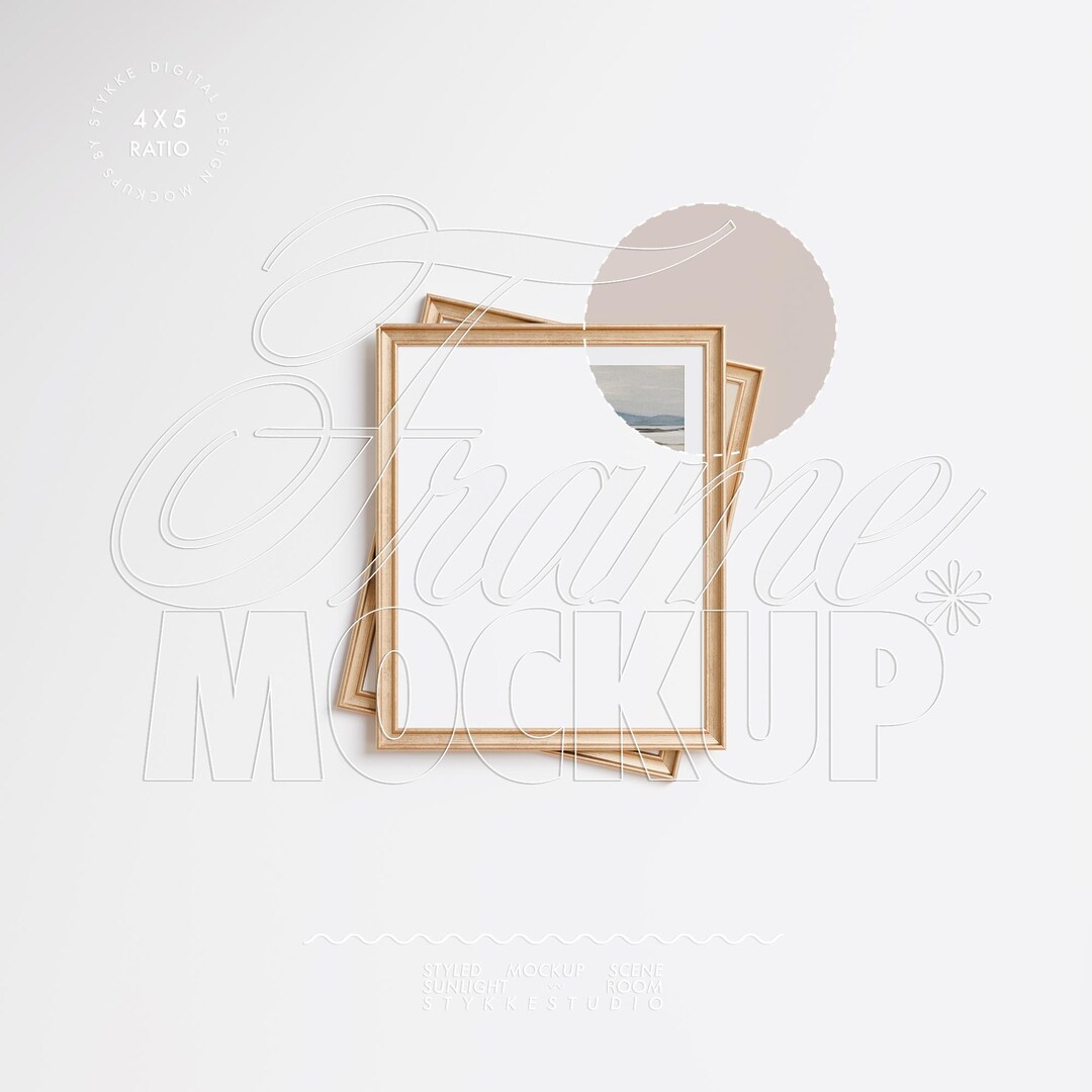 Two 4:5 Frame Mockup Gold Wood Vertical, Passe-partout Mockup Frame Duo ...