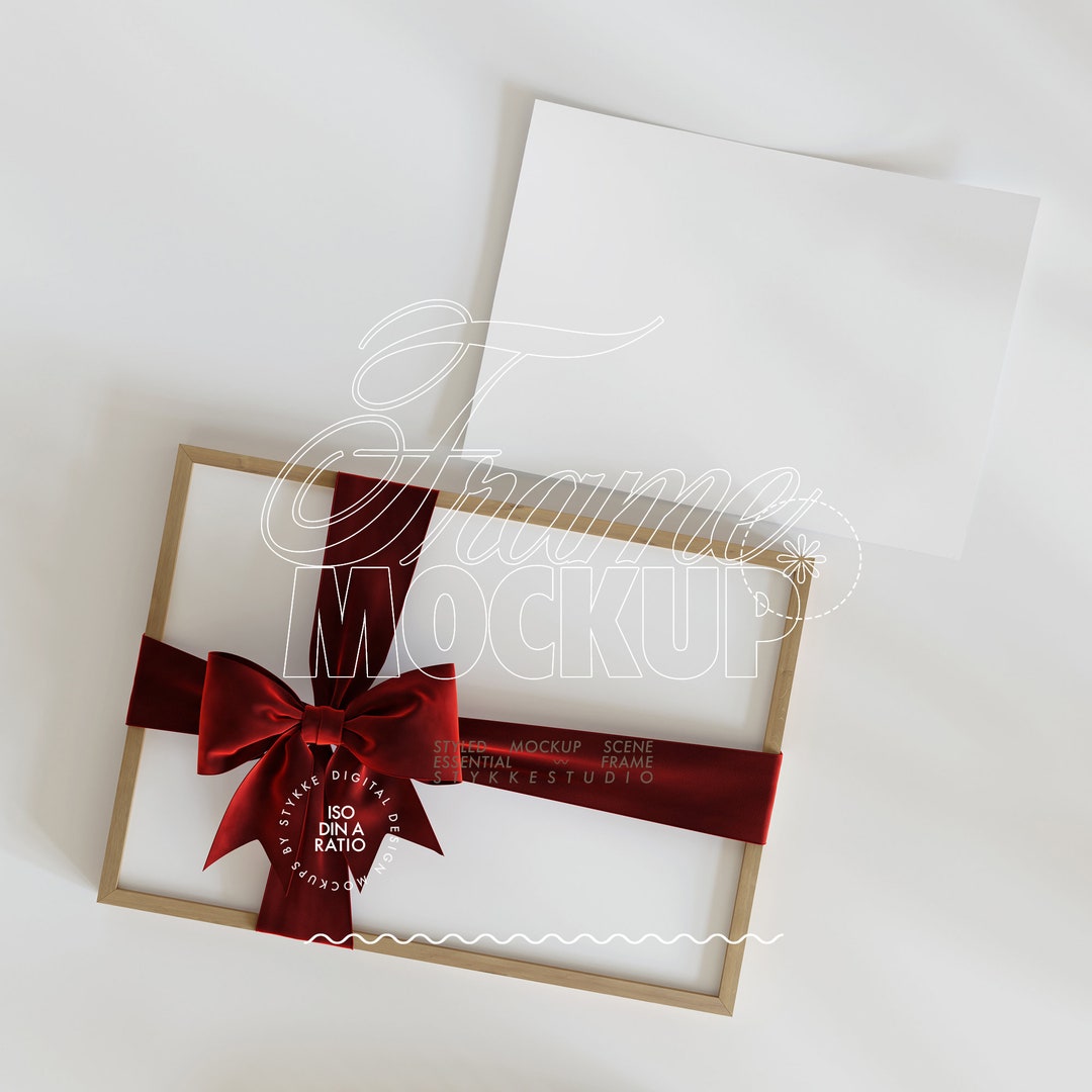 Frame Mockup Festive Gift Mockup Ribbon Wrapped Frame Horizontal ...