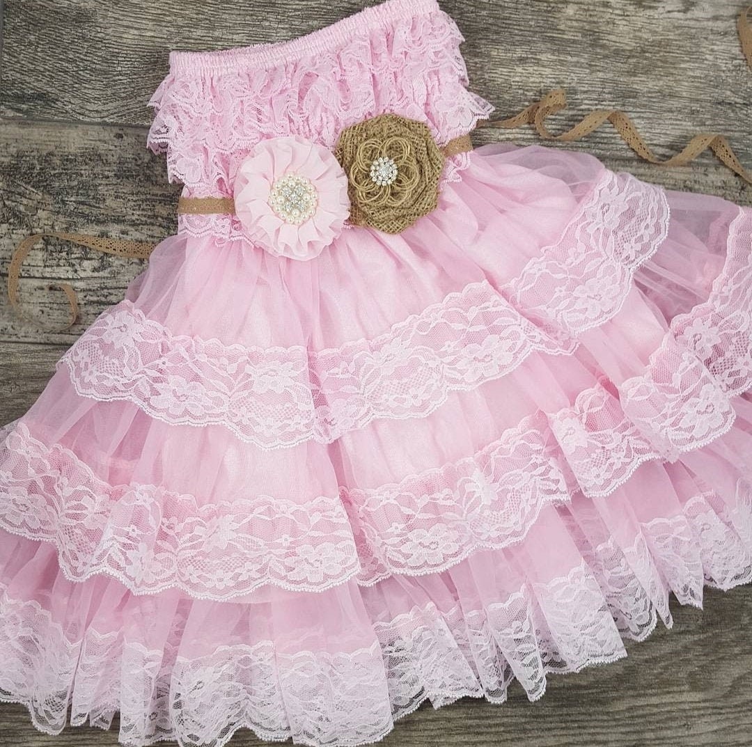 Girls Pink Lace Flower Girl Dress - Etsy
