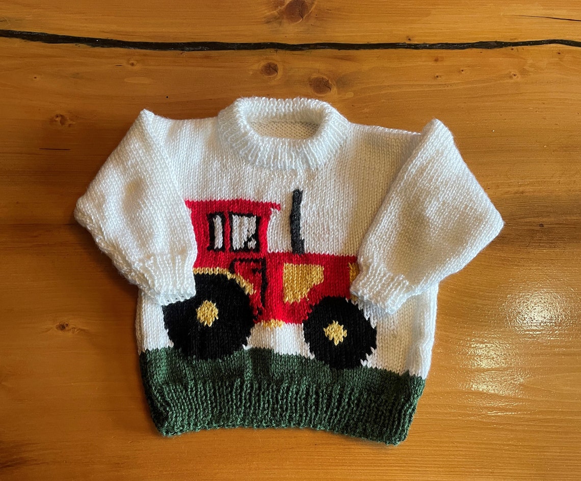 Hand Knit Tractor Sweater Little Tractor Pullover Hand Knit - Etsy Canada