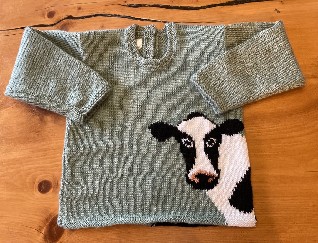Little Cow Sweater, Perfect Child's Gift, Hand Knit, Cow Motif, Size 18 ...