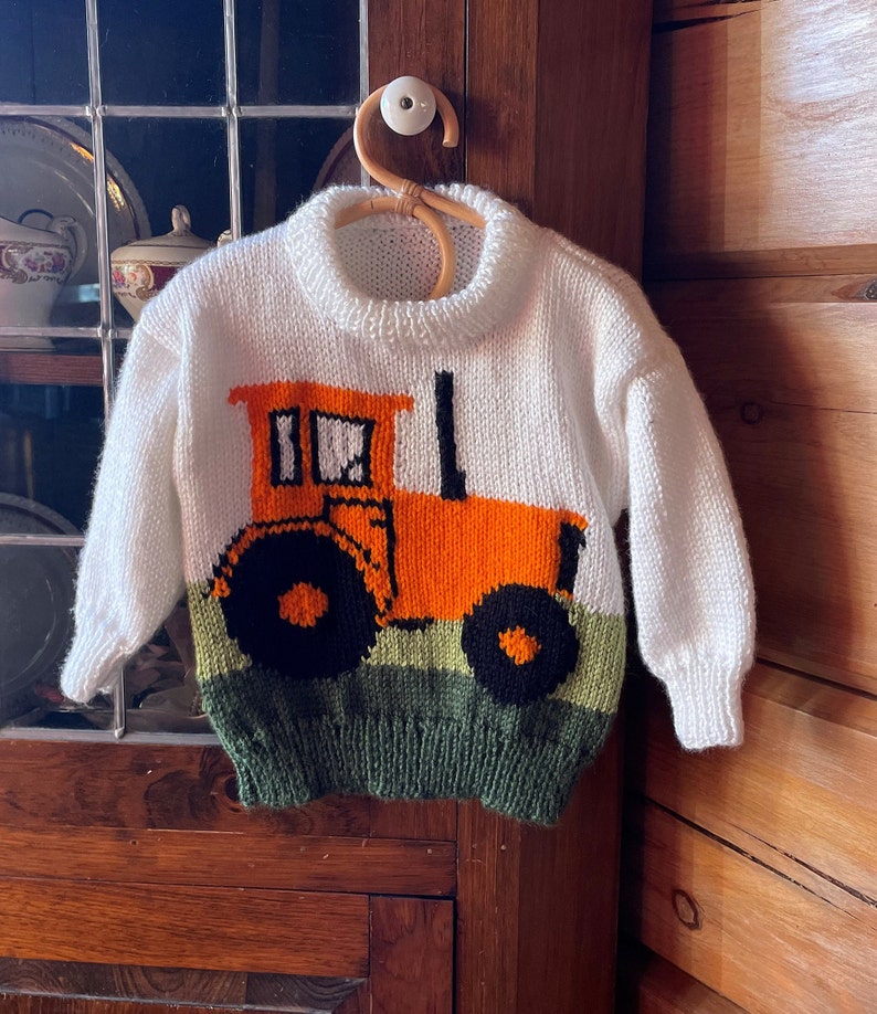 Hand Knit Tractor Sweater Little Tractor Pullover Hand Knit - Etsy Canada