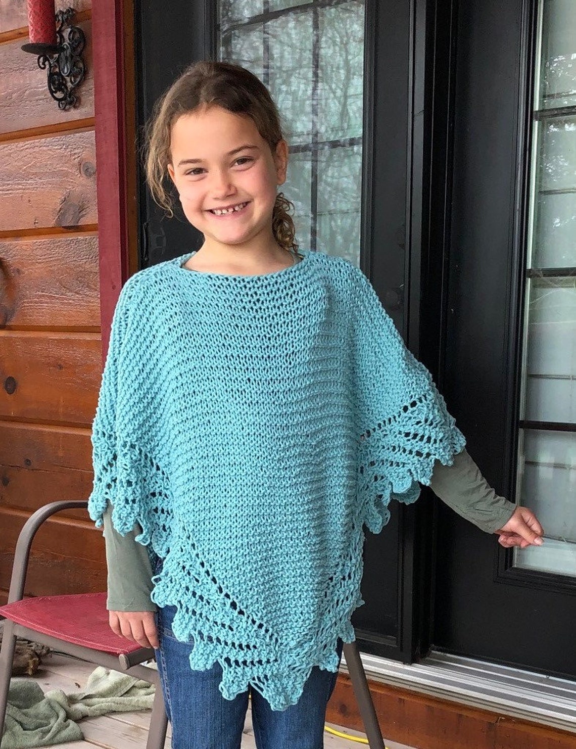 Hand Knit Poncho girl's hand knit sweater lacey hand | Etsy