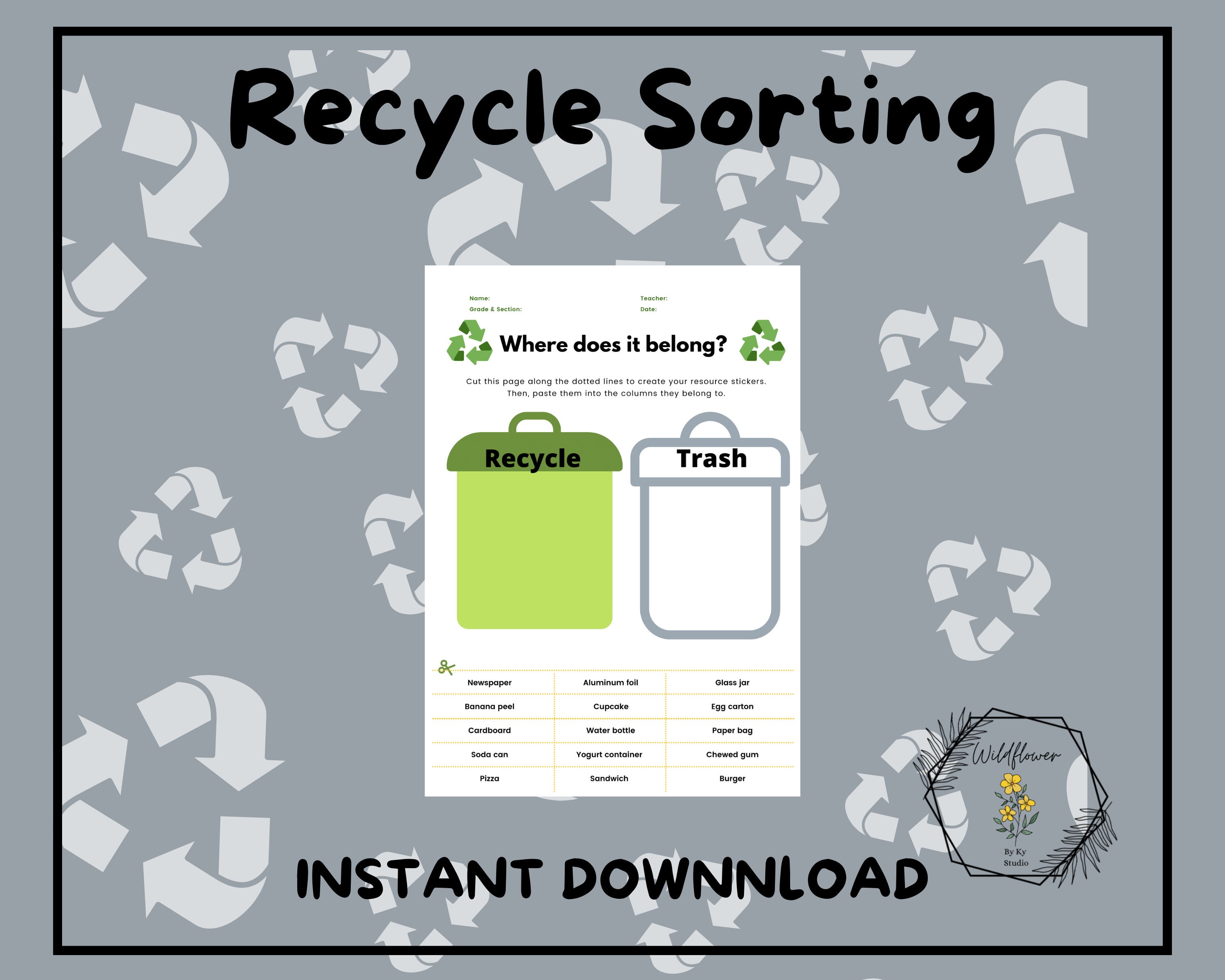 Recycle Sorting Worksheet - Etsy