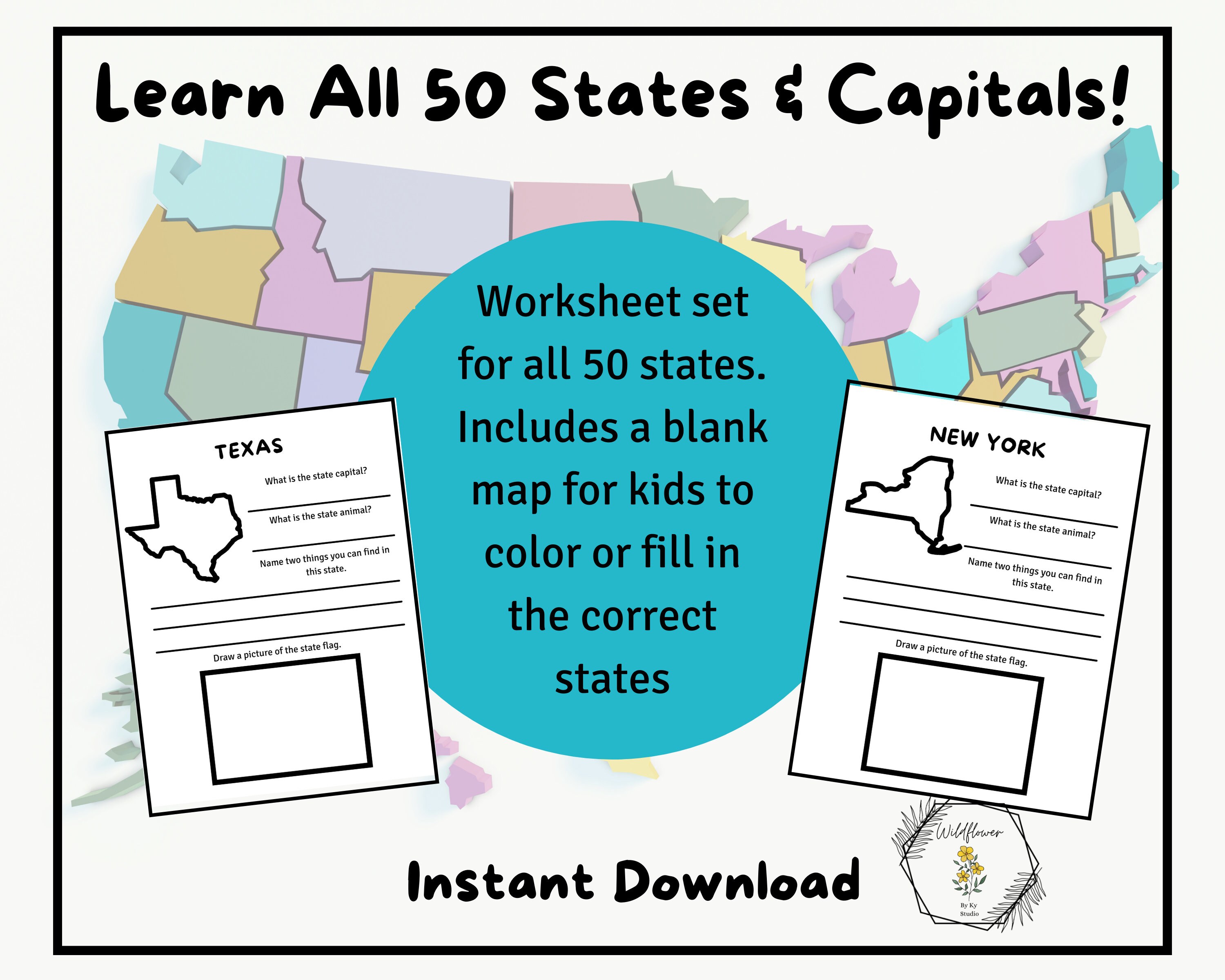 Learn States and Capitals - Etsy