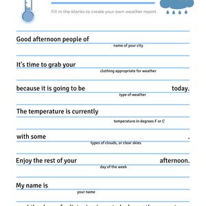 Kids Weather Report Template - Etsy