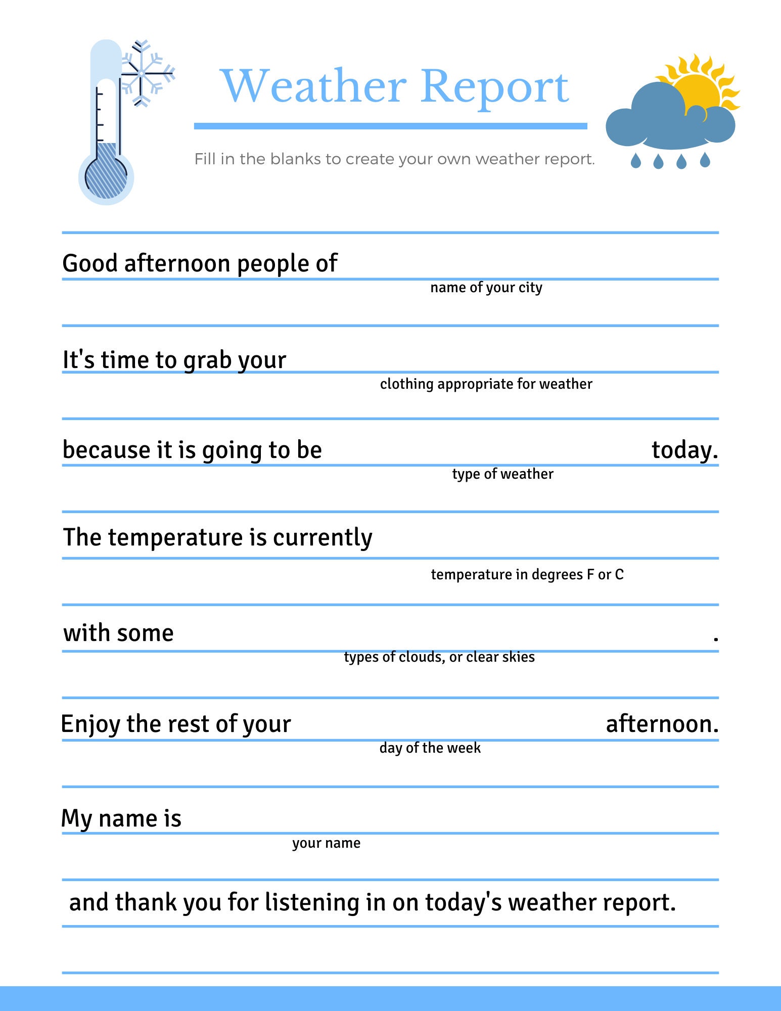 Kids Weather Report Template Etsy
