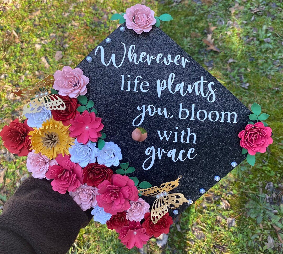 Custom Graduation Cap Topper: Paper Flowers & Butterflies, Personalized ...