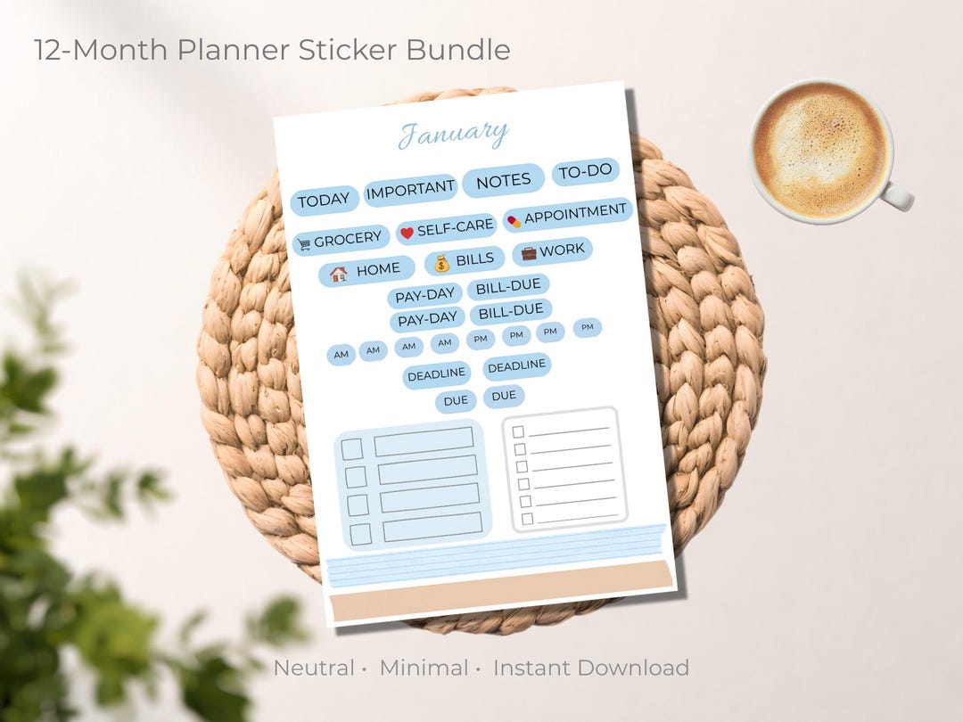 Neutral Planner Stickers | 12-month Digital Bundle (digital Download ...