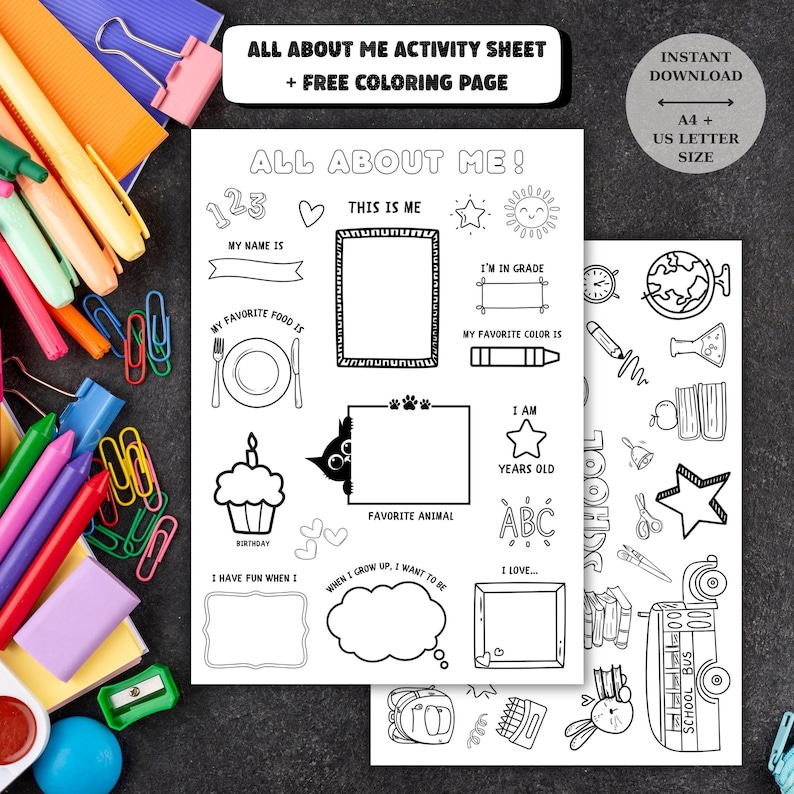 All About Me Worksheet Printable – & FREE Kids Back to School Coloring ...
