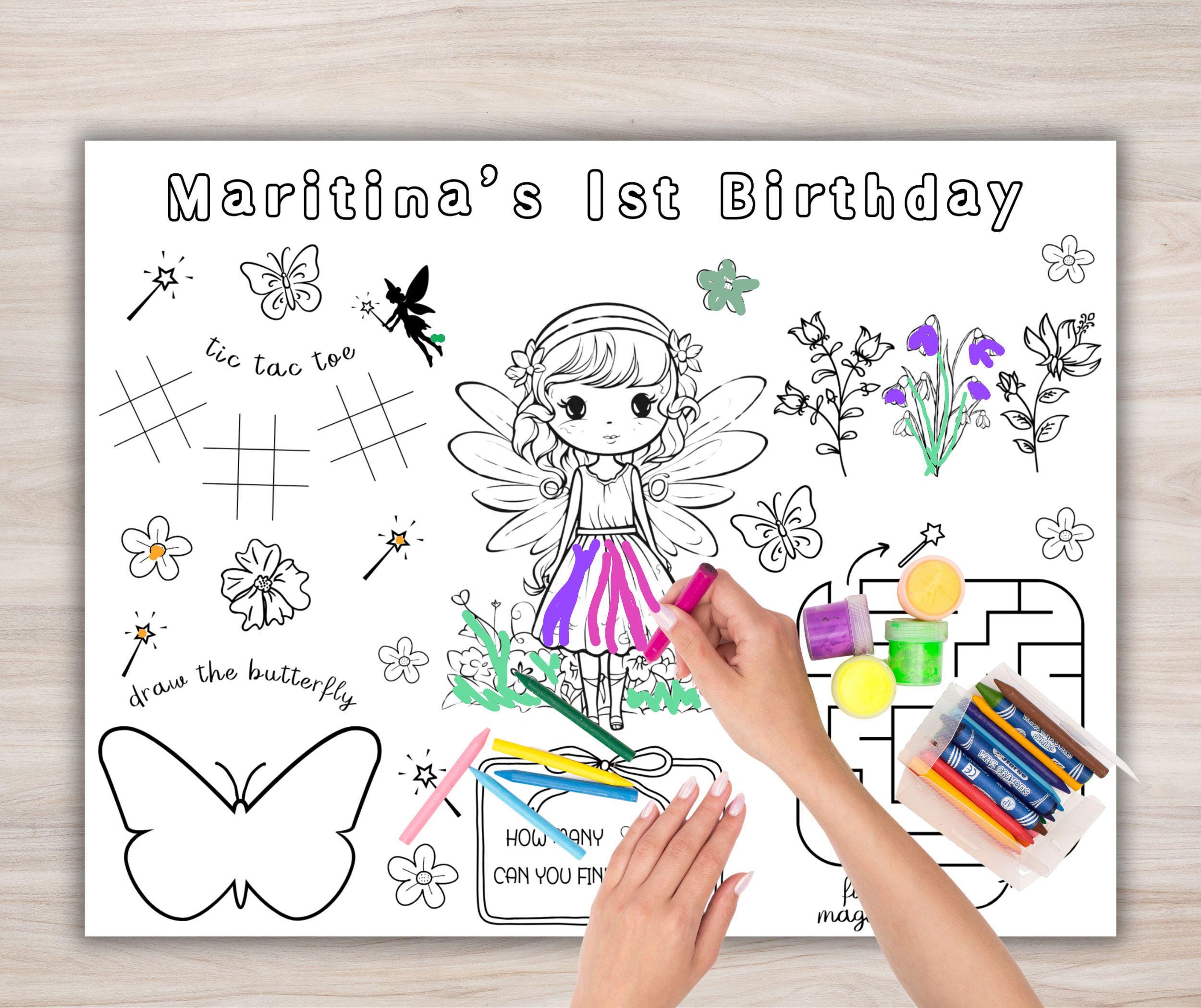 Editable Fairy 1st Birthday Placemat: Personalized Coloring Page ...