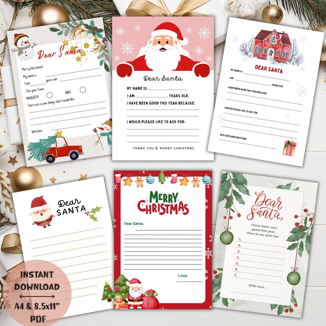 6 Kids Letter to Santa Christmas Wish List Printable Bundle - (instand ...