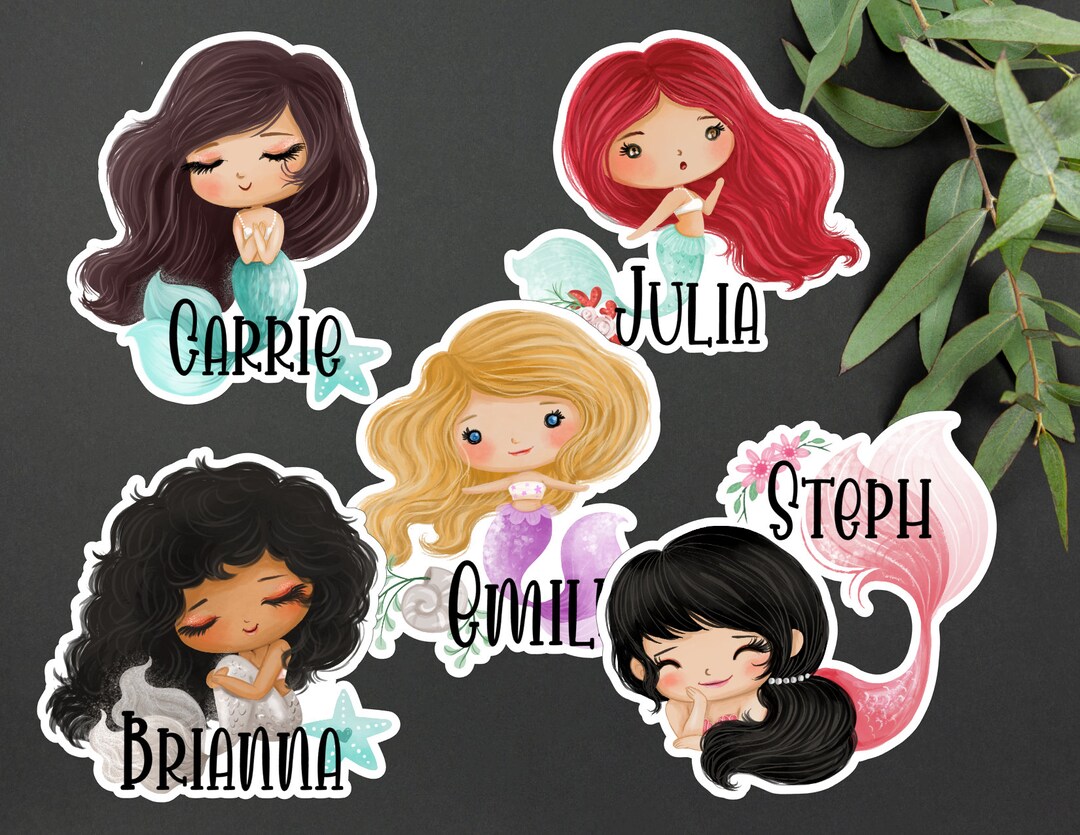 Personalized Mermaid Name Stickers Cute Mermaid Name Stickers Mermaid ...