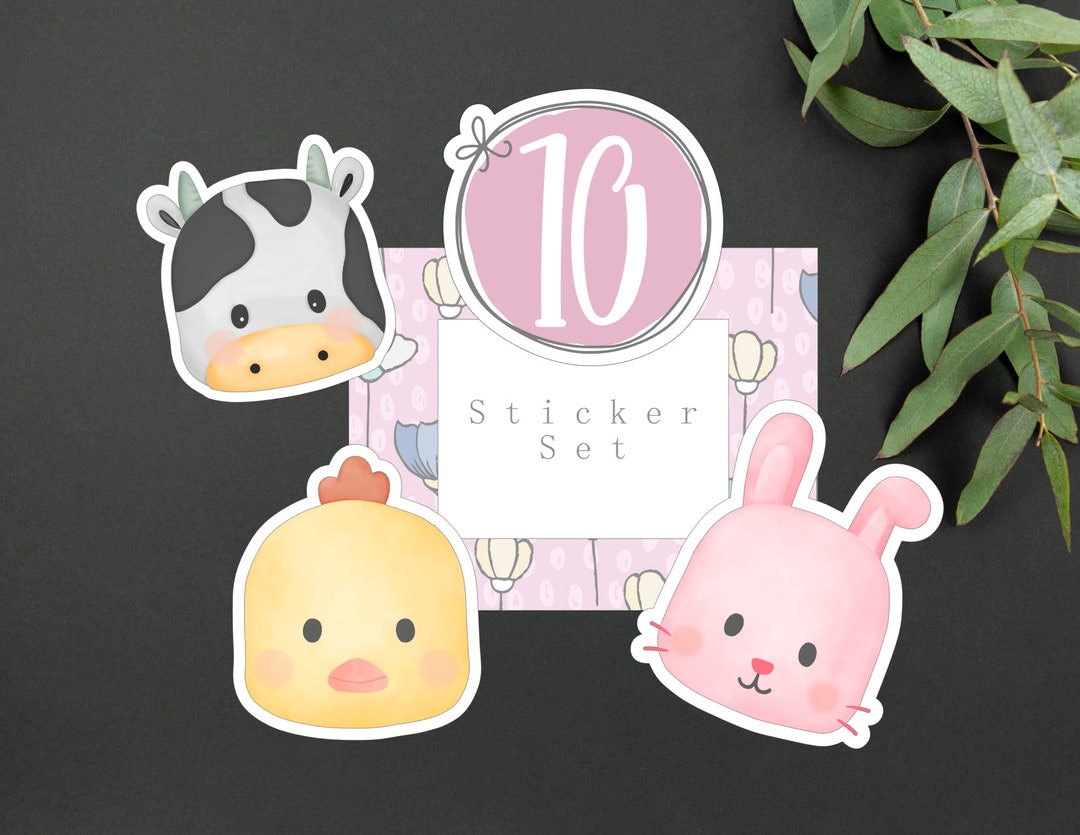 Cute Baby Animal Faces Vinyl Sticker Set Baby Animal Stickers Animal ...