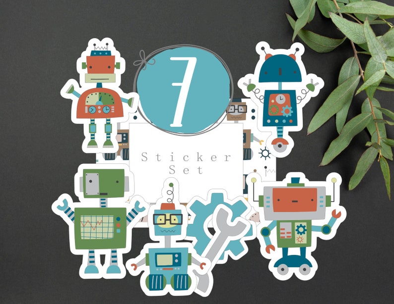 Kids Cute Robot Vinyl Sticker Set Robot Theme Party Stickers - Etsy