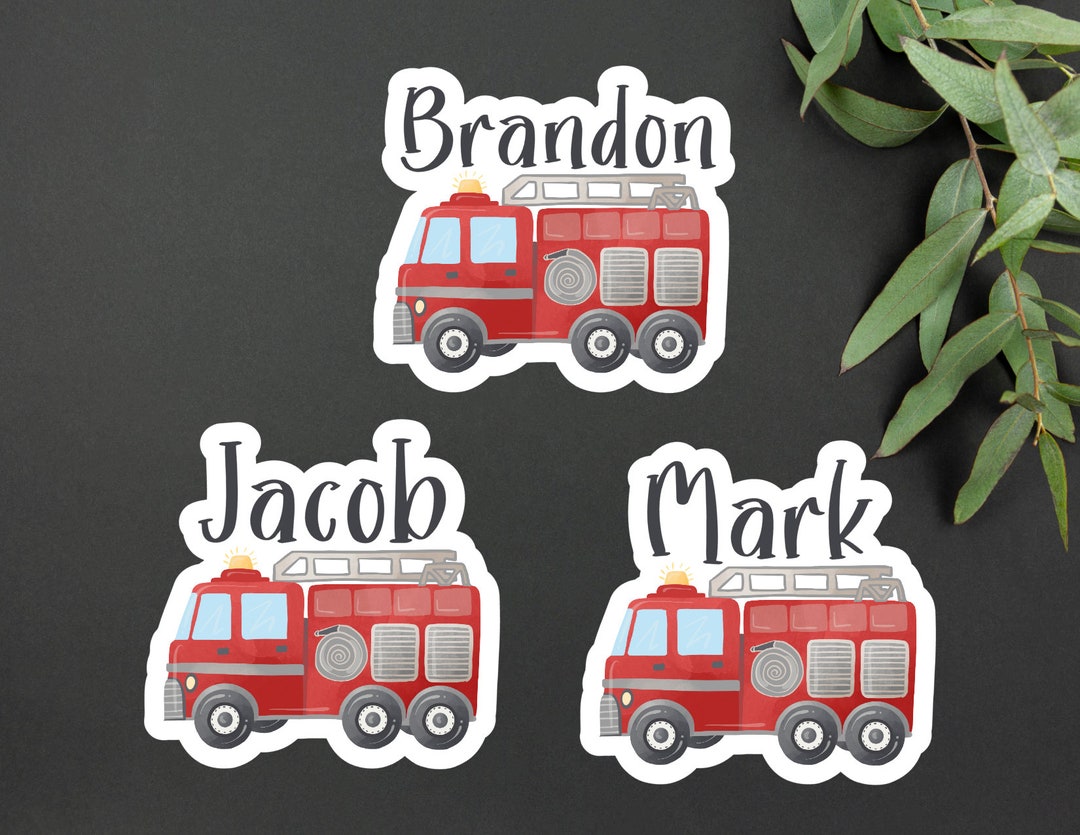 Personalized Kids Firetruck Fireman Vinyl Sticker Personalized Kids ...
