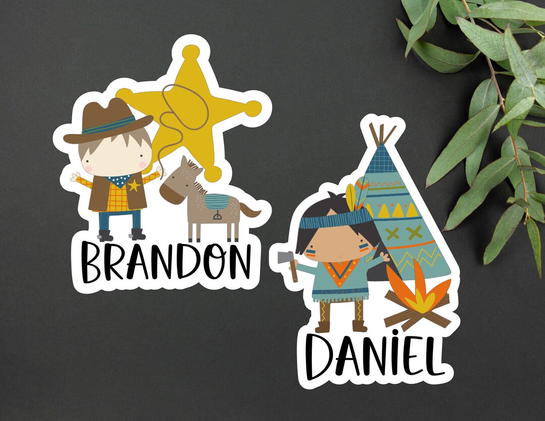 Personalized Wild West Theme Cowboy and Indians Kids Name Sticker Wild ...