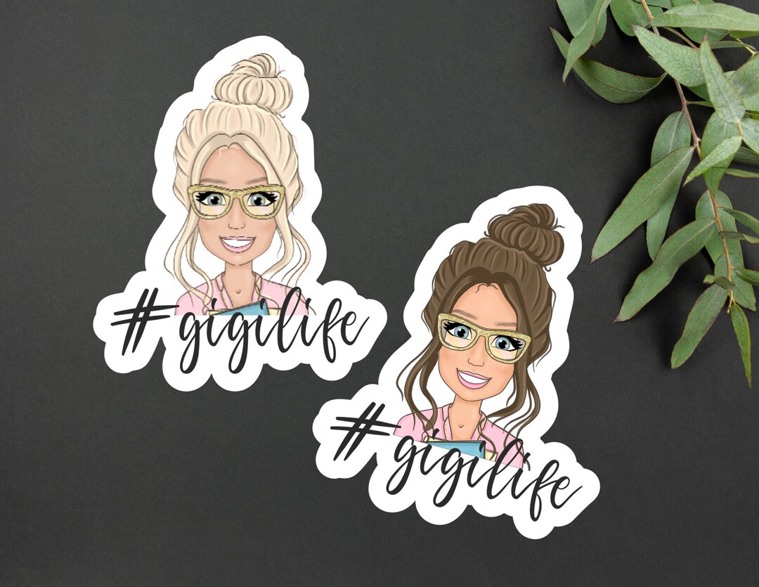 Gigi Life Messy Bun and Glasses Vinyl Sticker Cute Gigi Vinyl Sticker ...