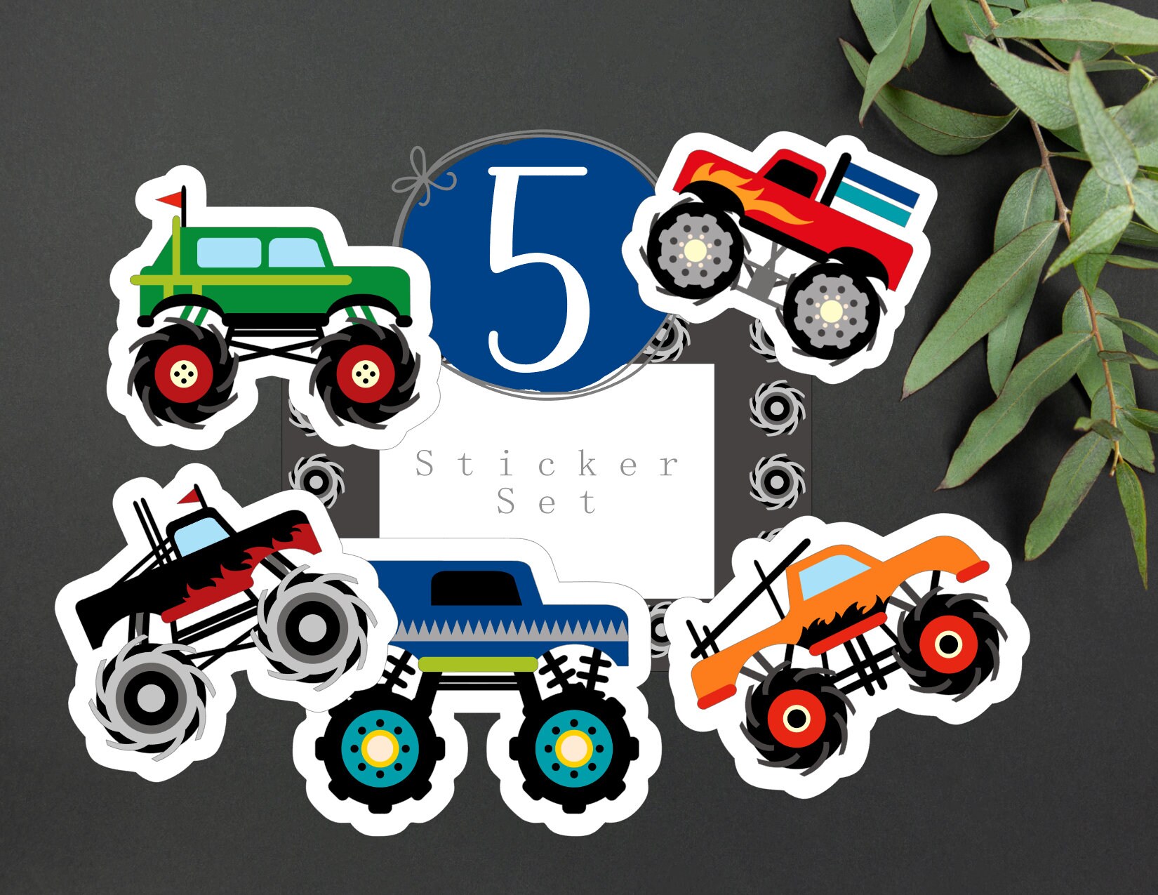 Monster Truck Boys Vinyl Sticker Set Truck Party Sticker Set - Etsy