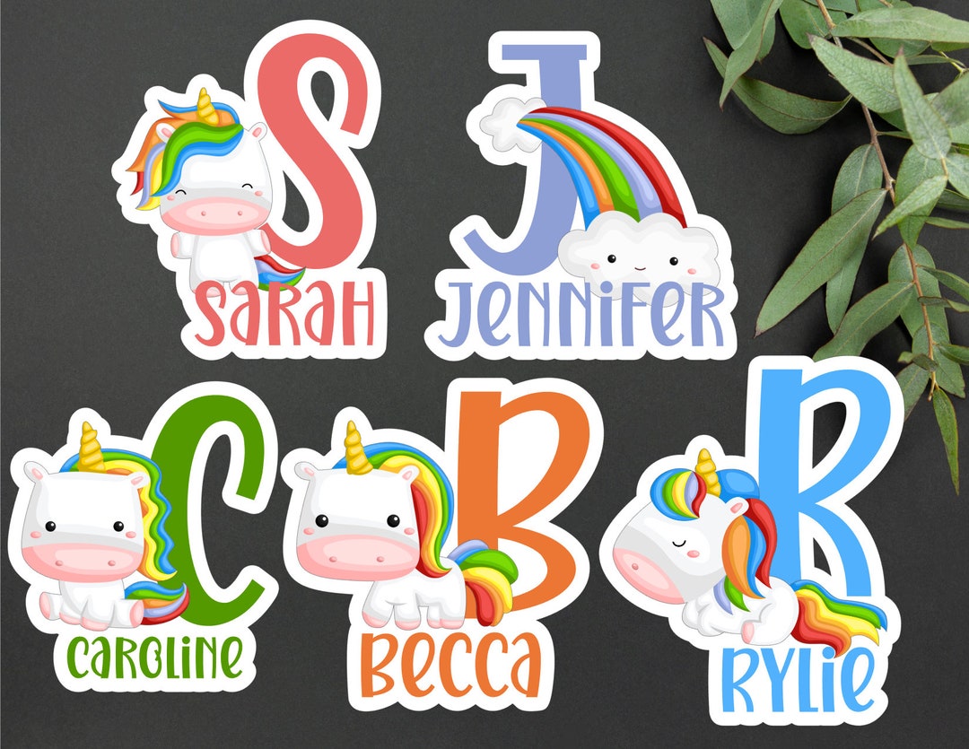 Cute Personalized Rainbow Unicorn Name Sticker Cute Unicorn Name Gift ...
