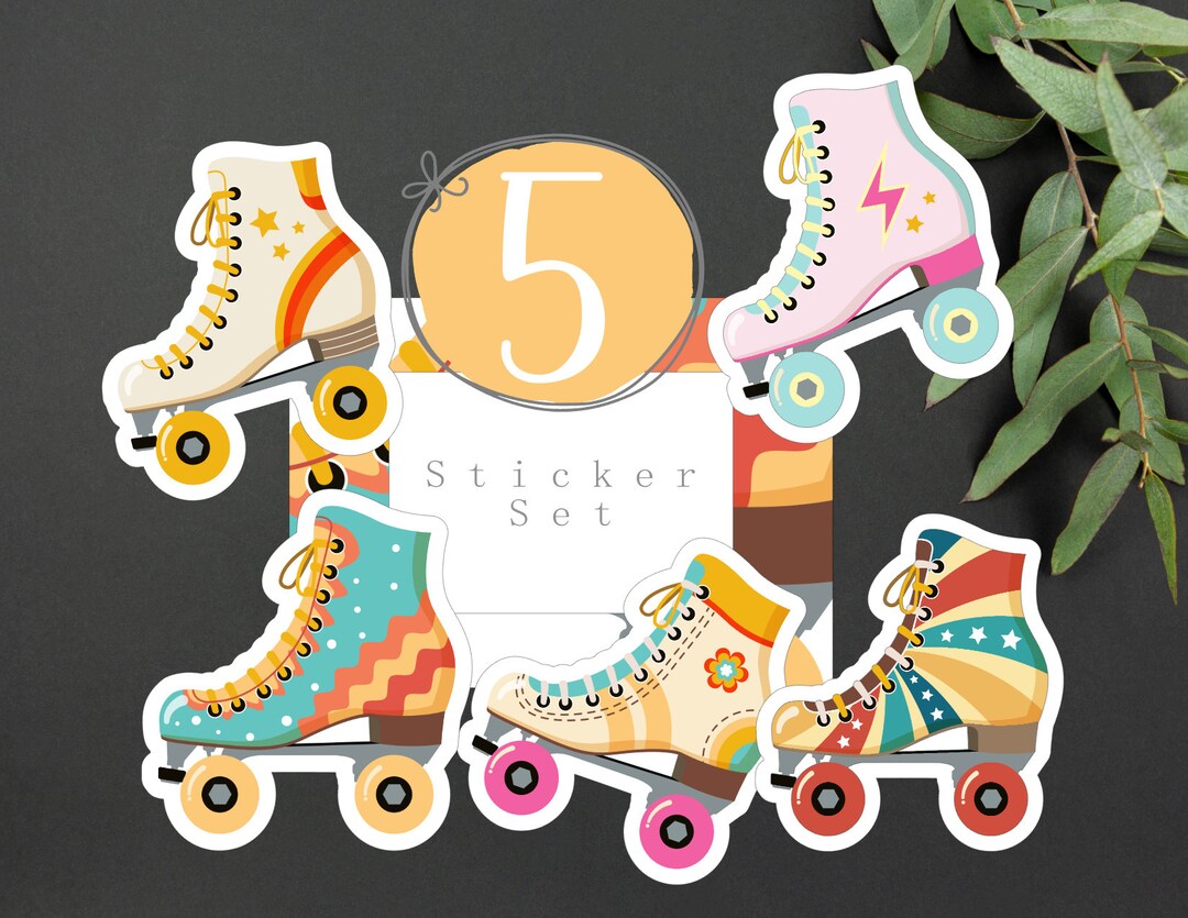 Retro Roller Skate Vinyl Sticker Set Retro Groovy Hippie Skate Set ...