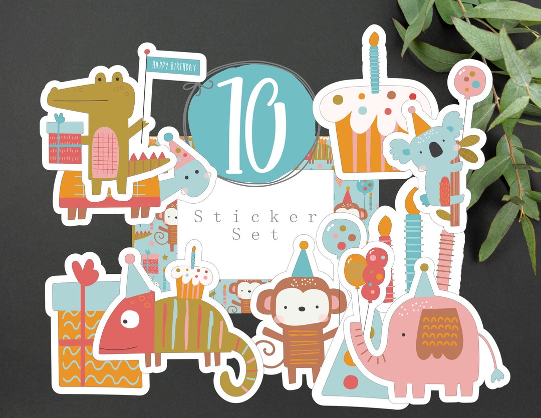 Happy Birthday Animal Fun Sticker Set Animal Birthday - Etsy