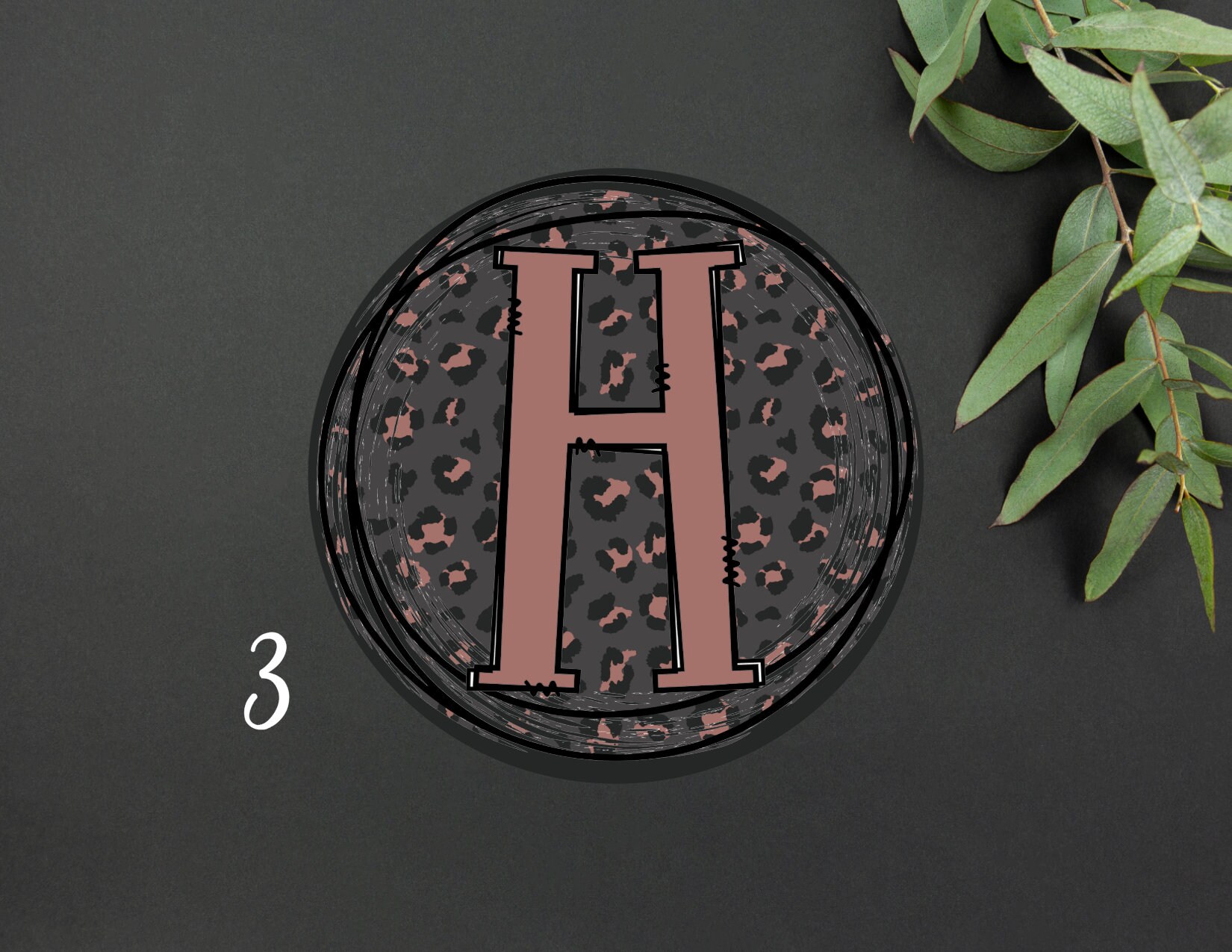 Round Personalized Leopard Print Letter Vinyl Sticker Choice - Etsy