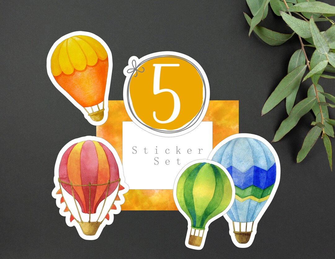 Cute Colorful Hot Air Balloons Kids Vinyl Sticker Set Colorful Balloon ...