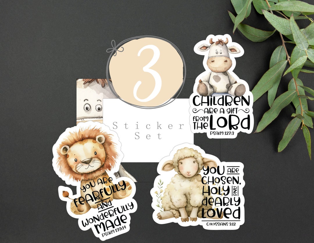 Cute Baby Animal Bible Verse Vinyl Sticker Set Baby Animal Stickers ...