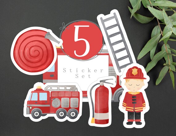 Kids Fireman Firetruck Vinyl Sticker Set Firetruck Party - Etsy
