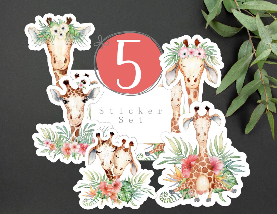 Tropical Safari Giraffe Vinyl Sticker Set Giraffe Floral - Etsy
