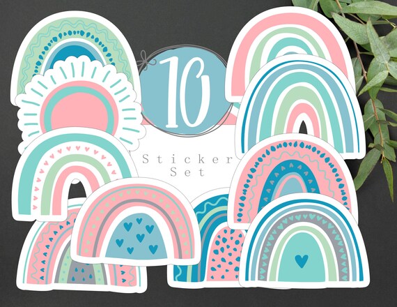 Mint Rainbow Cute Vinyl Sticker Set Mint and Pink Cute - Etsy