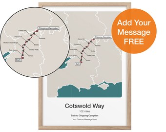 Cotswold Way Map Art Print. Cotswold Trail Map Print, Cotswolds Wall ...