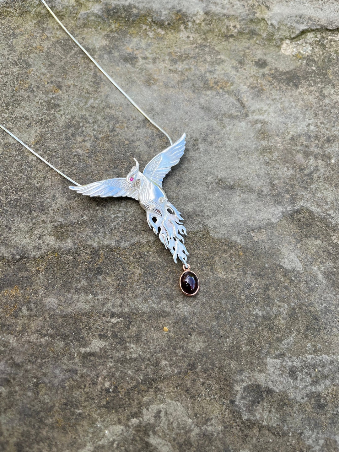 Fantasy Phoenix Necklace - Garnet Gemstone, Handmade Fine Silver ...