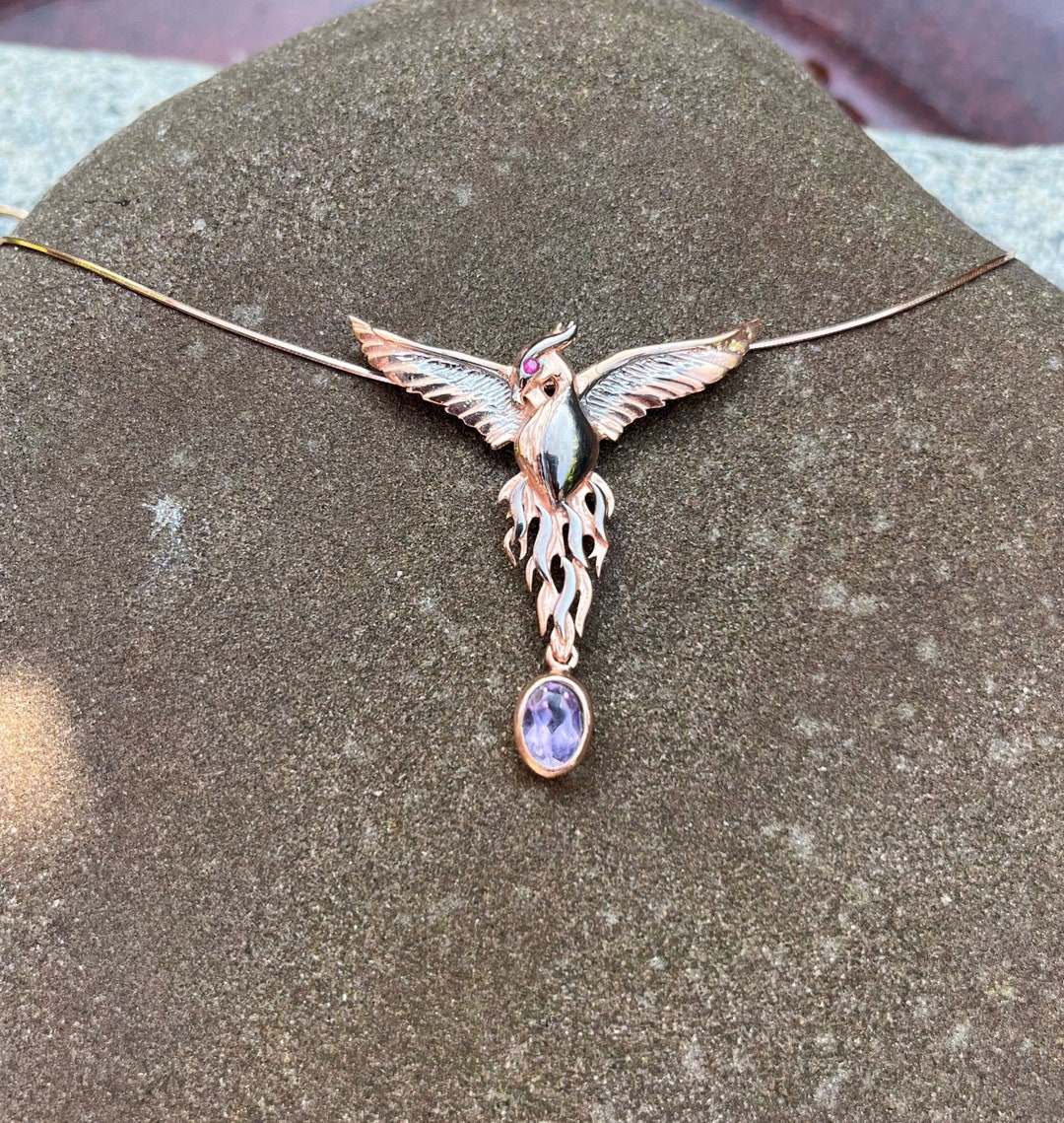 Amethyst Phoenix Necklace - Handmade Unique Pendant Made With Sterling ...