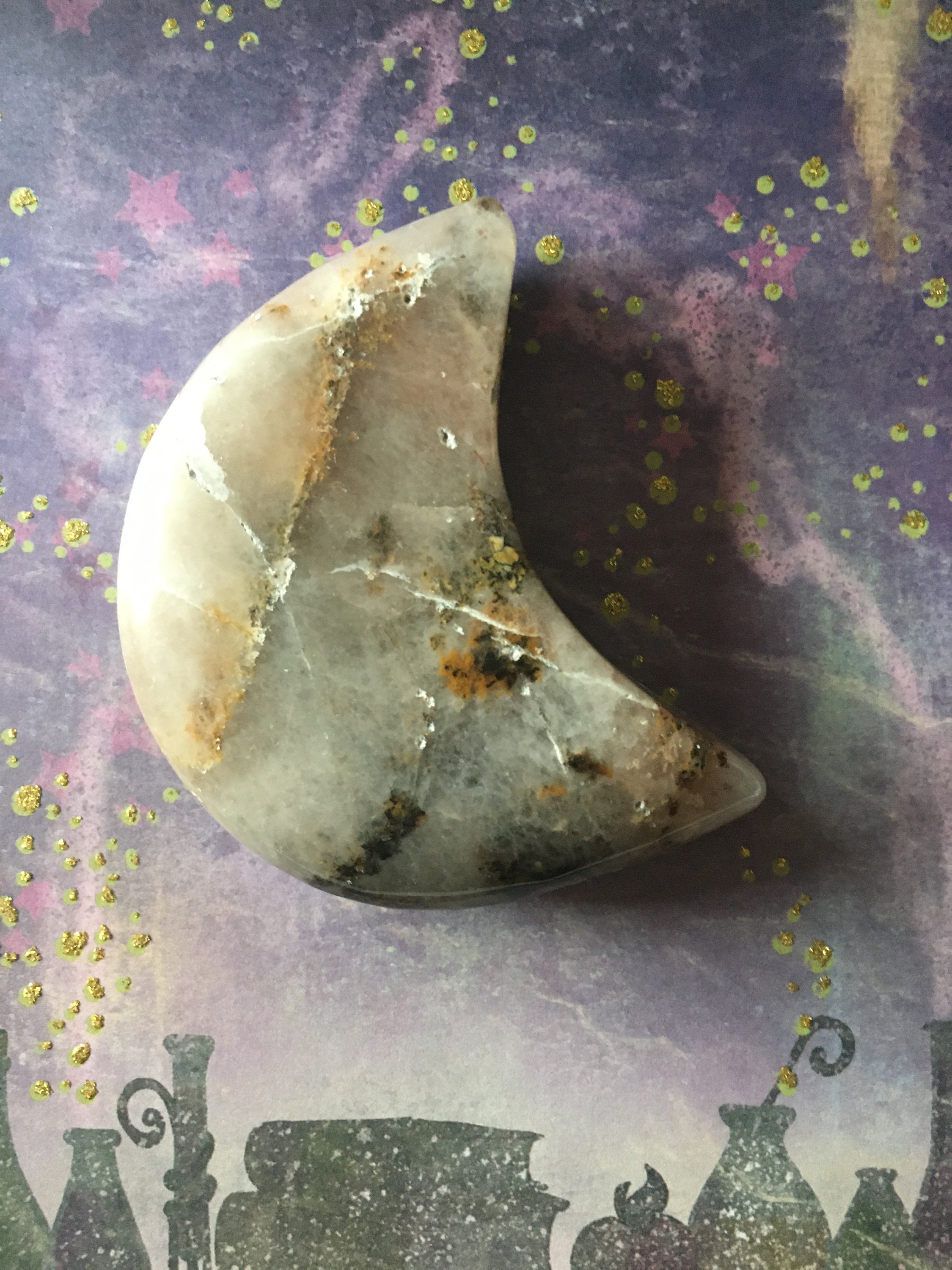 Stone moon, moon altar figure, sacred space decor, crescent moon ...