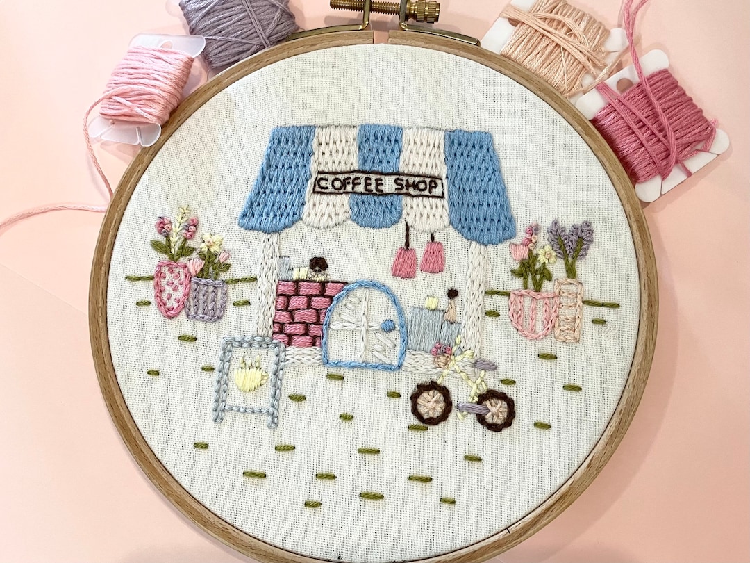 Coffee Shop Embroidery PDF Instant Download Architecture Embroidery ...