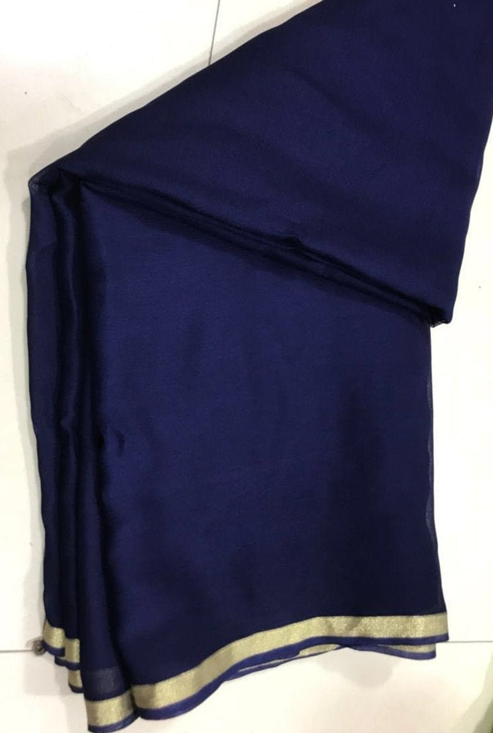 Plain Chiffon Saree With Golden Border Indian Wedding Wear - Etsy