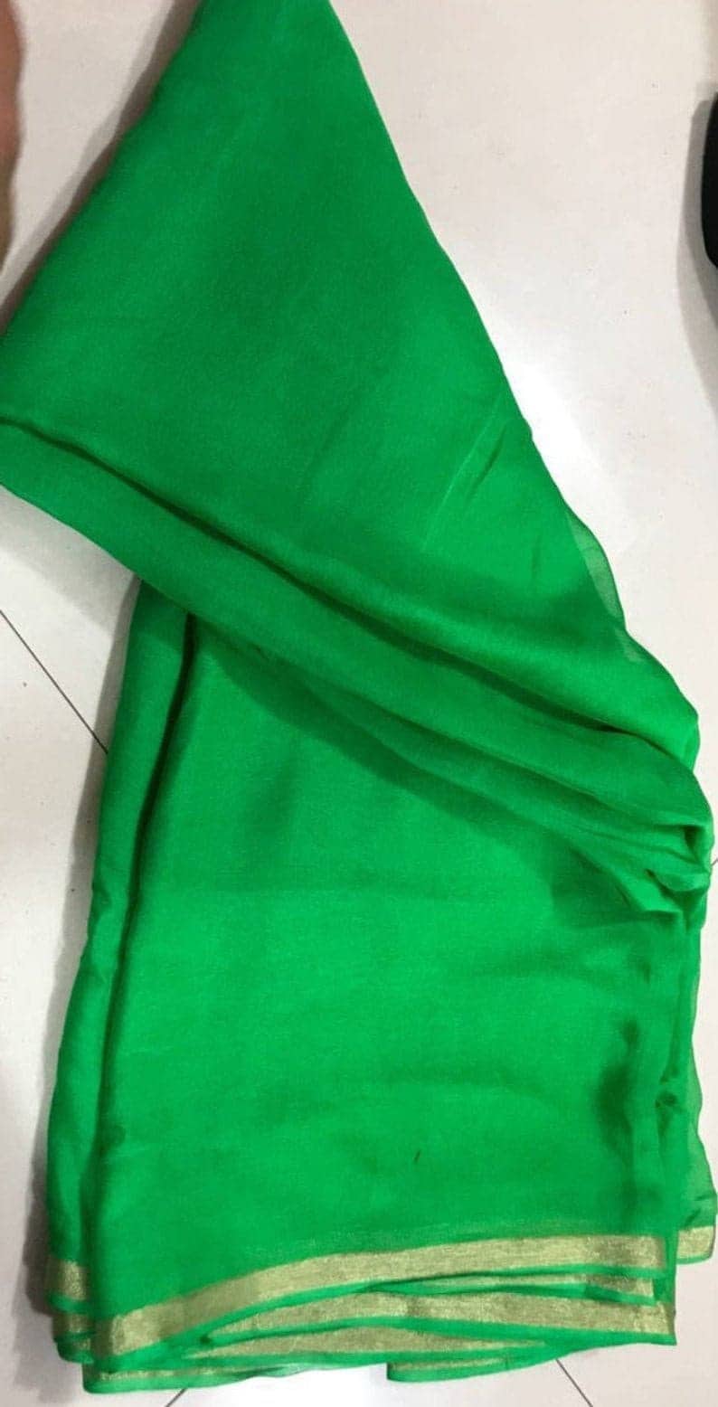 Plain Chiffon Saree With Golden Border Indian Wedding Wear - Etsy