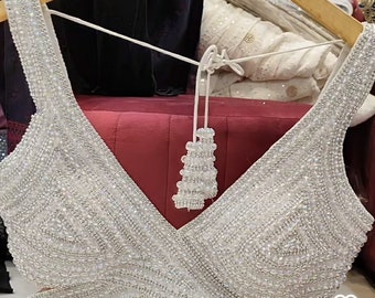 White Sabyasachi Deep V Cut Readymade Designer Wedding Wear Bride Saree ...