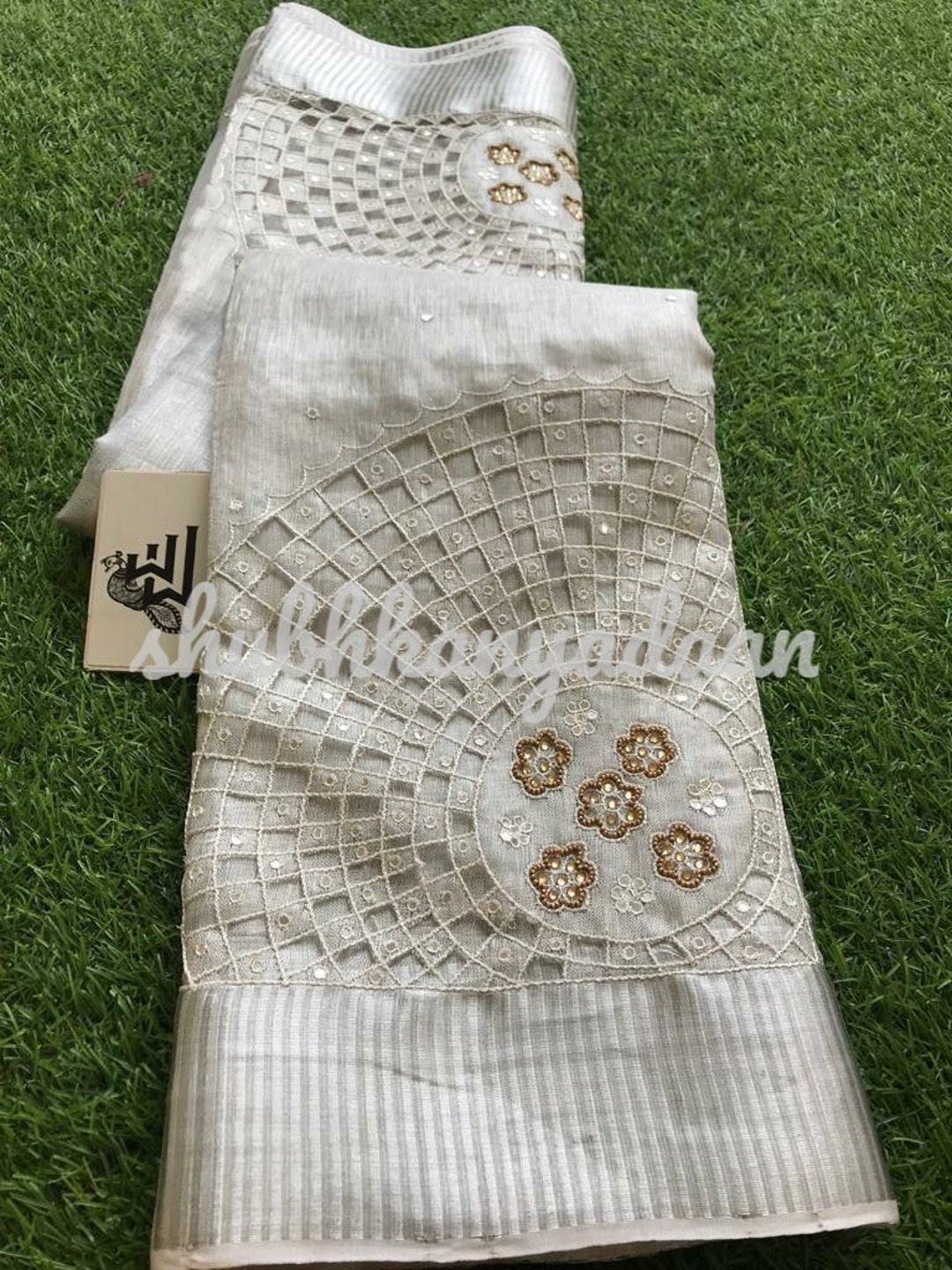 Silver Cut Work Saree Durga Puja Special 100% Pure Linen Handloom Saree ...