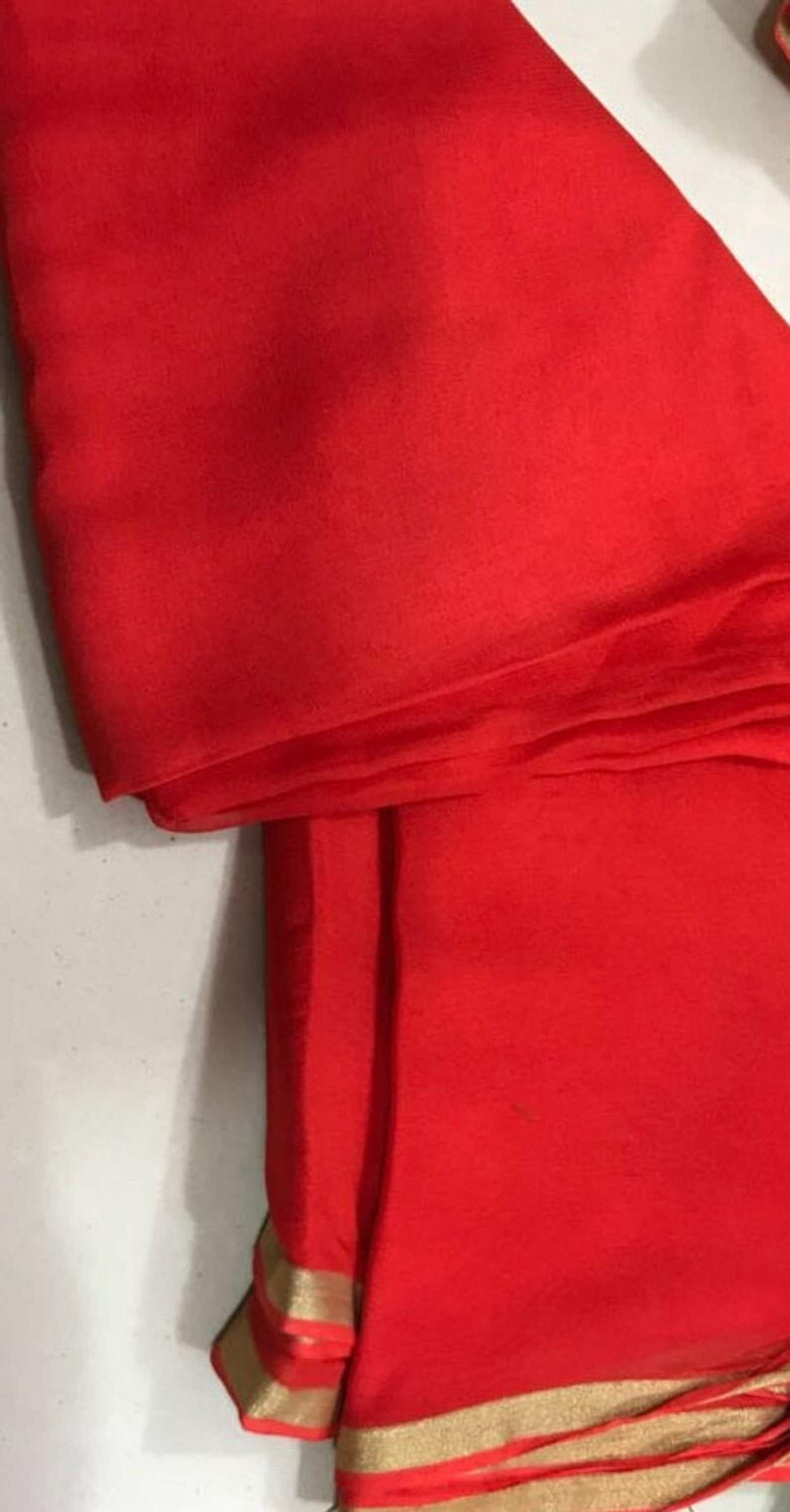 Plain Chiffon Saree With Golden Border Indian Wedding Wear - Etsy