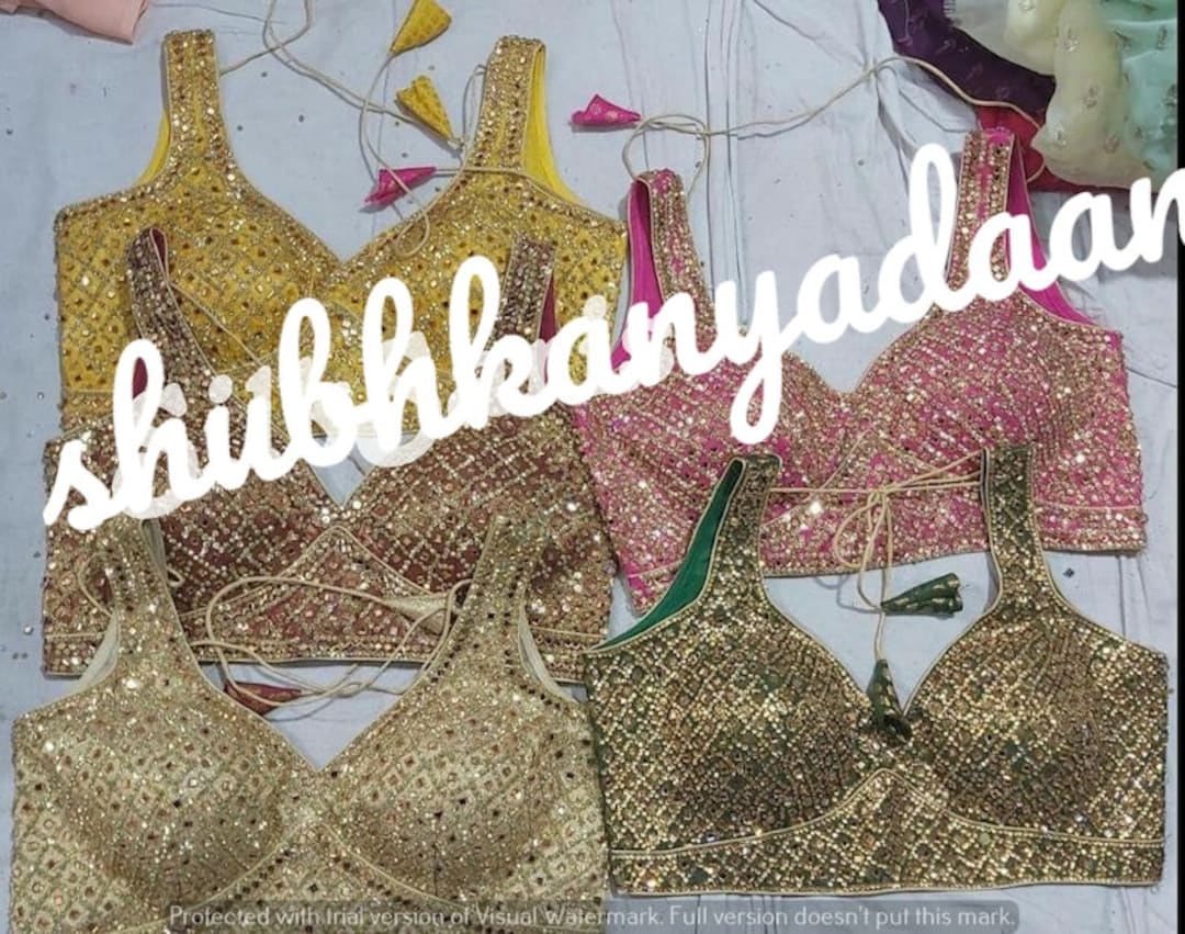 Sabyasachi Deep V Cut Mirror Work Readymade Stitched Blouse Designer ...