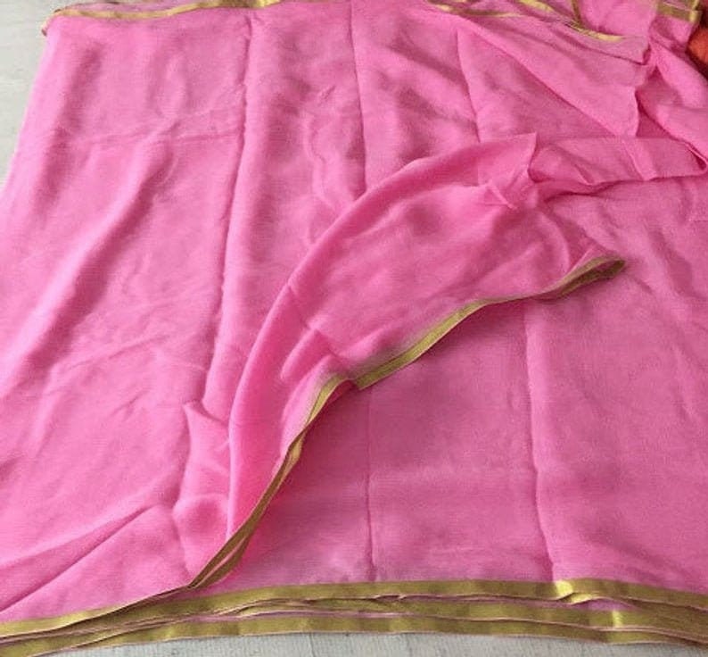 Plain Chiffon Saree With Golden Border Indian Wedding Wear - Etsy