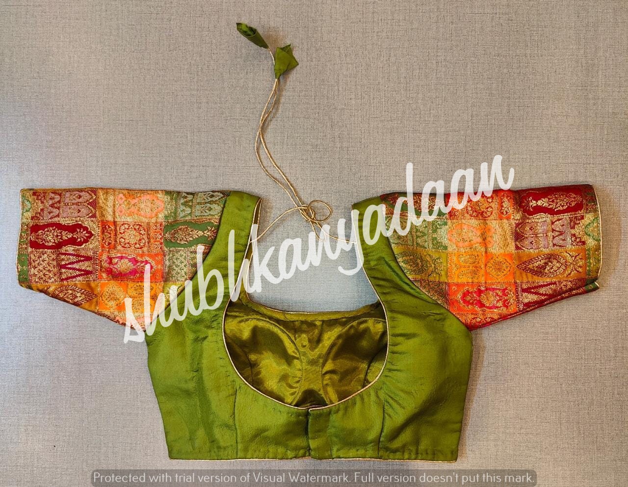 Green Sabyasachi Deep V Cut Brocade Readymade Stitched Blouse Designer ...