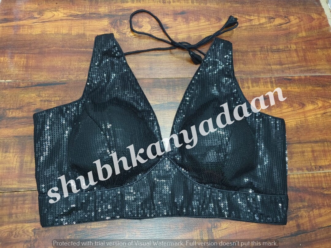 Black Sabyasachi Deep V Cut Designer Sequins Beautiful Saree Blouse ...