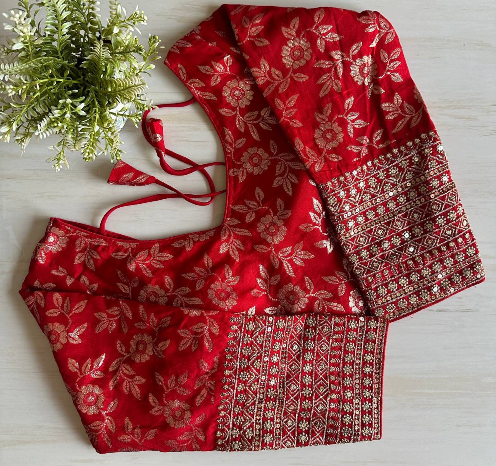 Red Brocade Embroidery Pattern Readymade Designer Saree Blouse Women ...