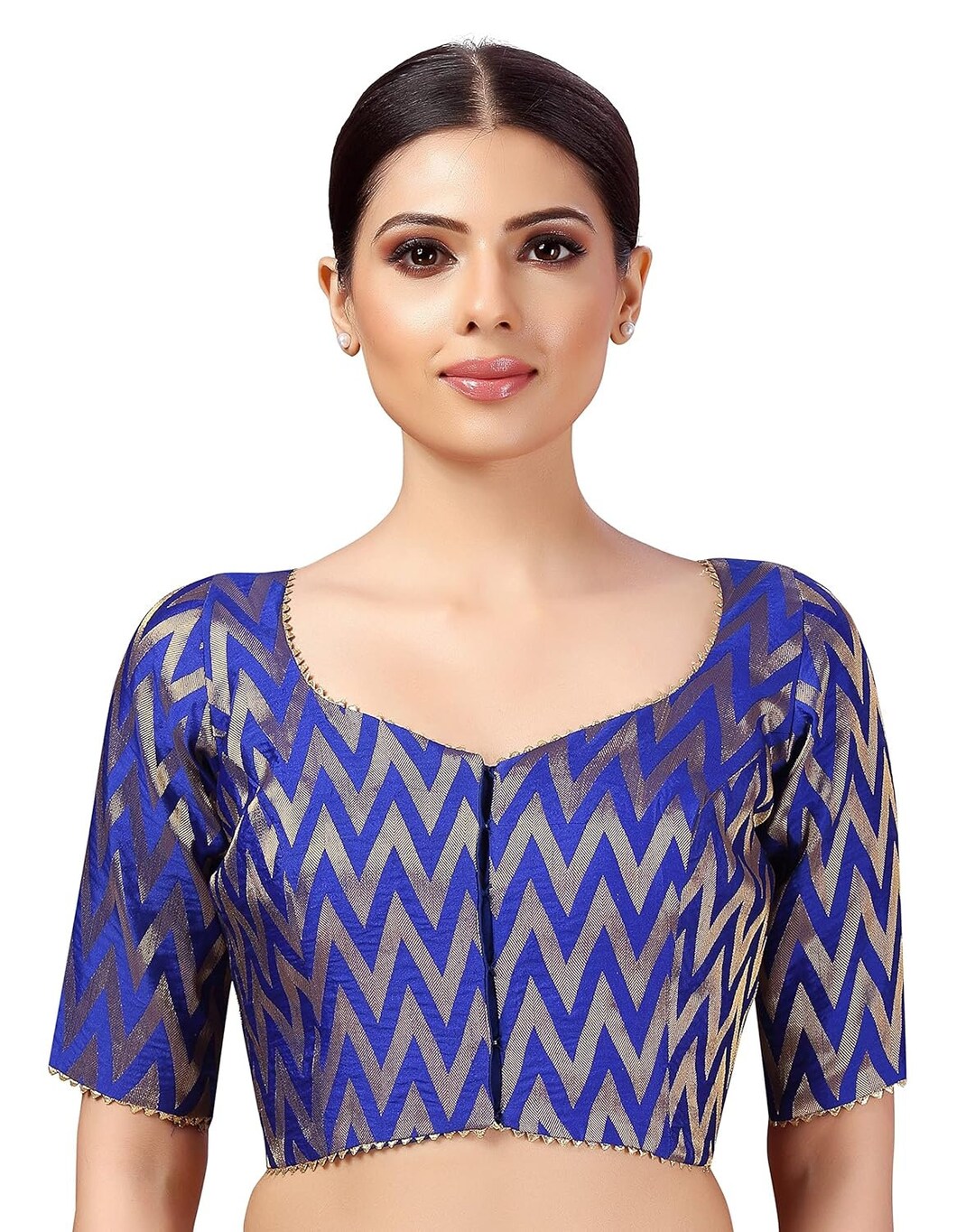 Blue Readymade Wave Design Banaras Brocade Elbow Length Sleeves Saree ...
